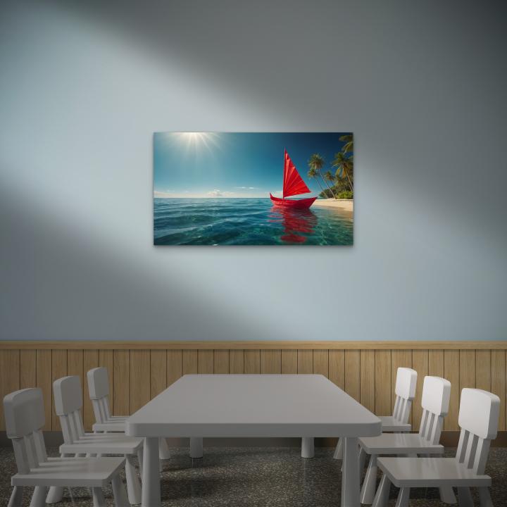 Large Tempered Glass Panel Art - Peaceful Seascape with Origami Boat