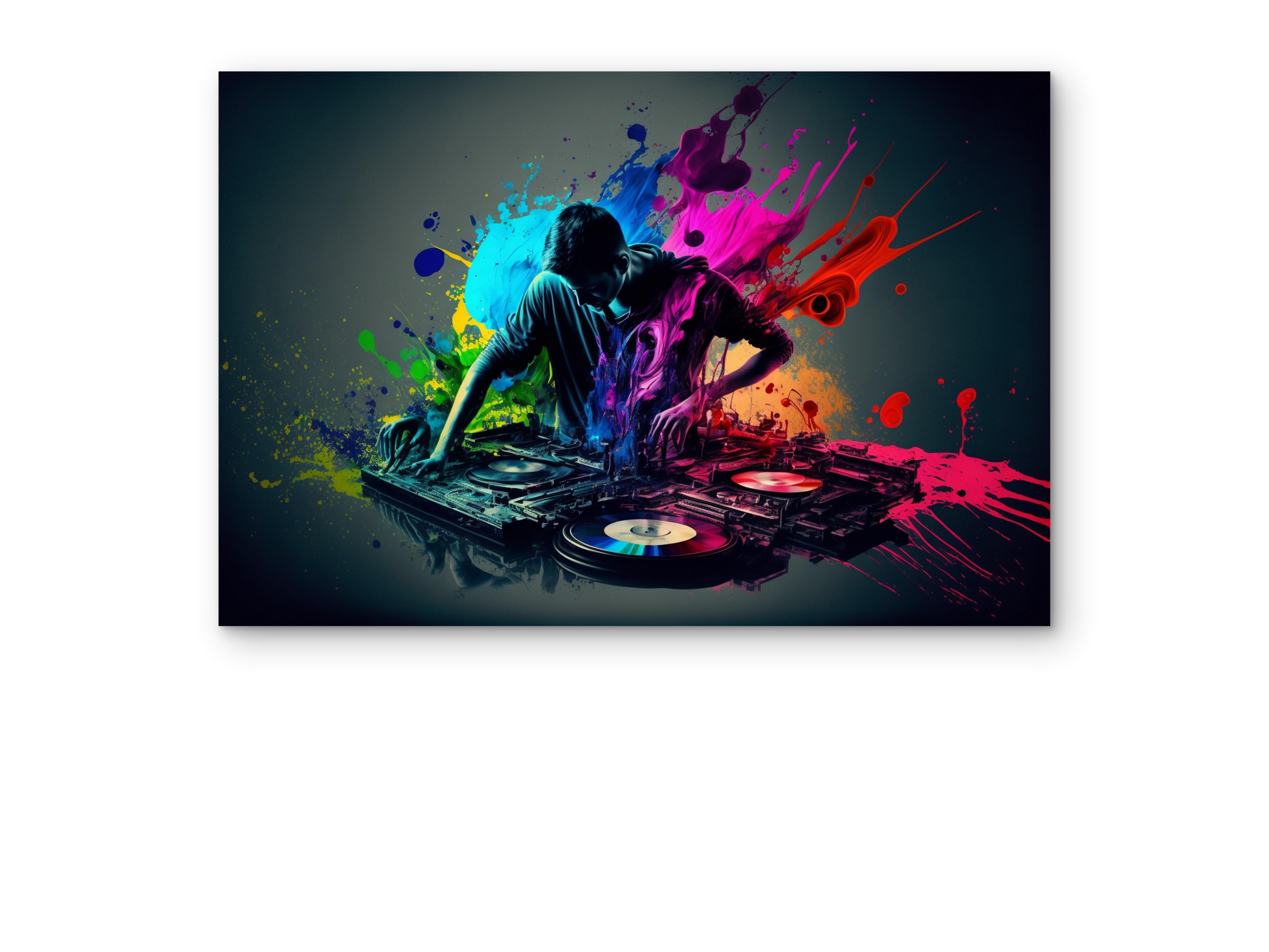 Neon Paint Splash DJ Tempered Glass Wall Art, Electronic Music Studio ...